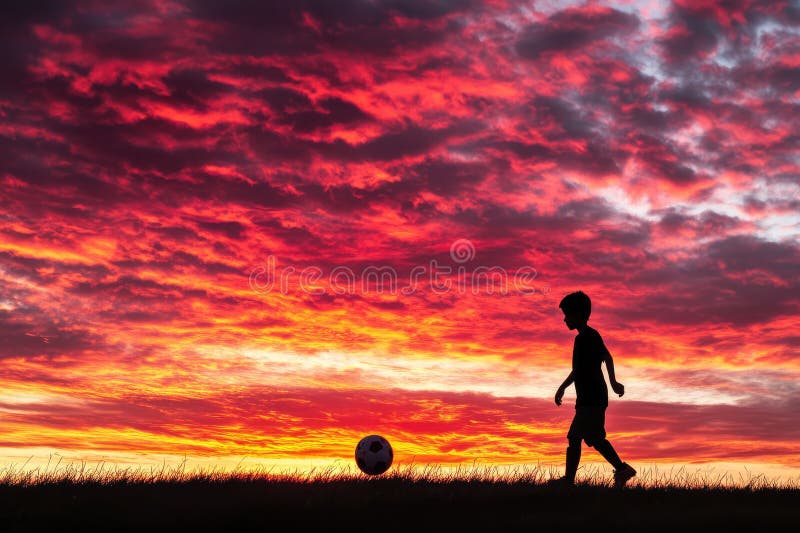 Sunset Soccer Silhouette stock illustration. Illustration of kicking ...