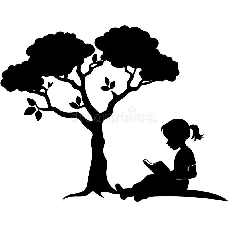 Silhouette of Child Reading Under Tree Symbolizing Peaceful Learning ...