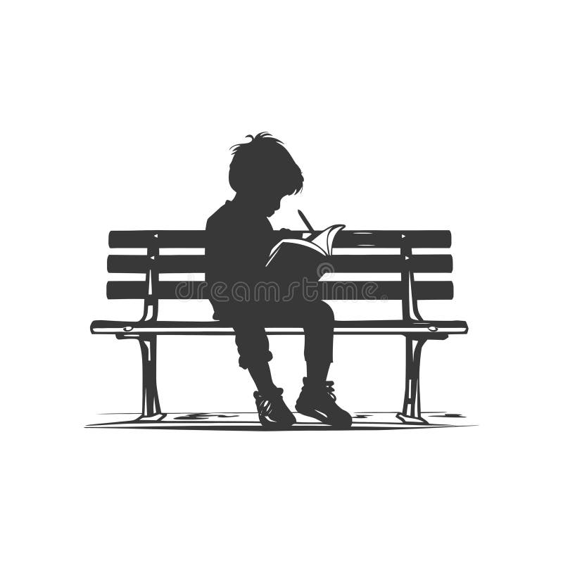 Silhouette of a Child Studying on a Park Bench, Peaceful Learning ...