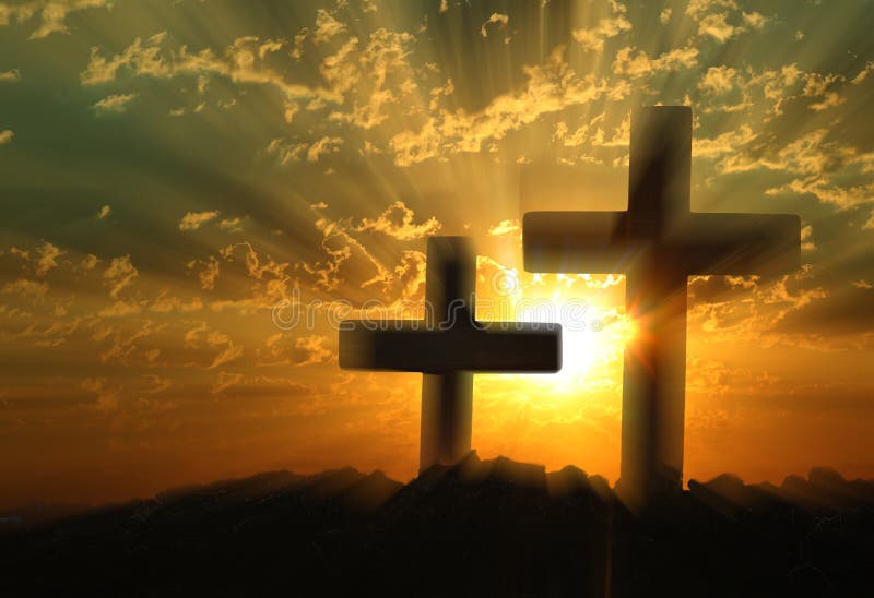 Silhouette of Christian Crosses at Sunset Stock Image - Image of grace ...