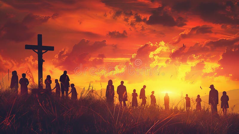 Silhouette of Christian Revival with People Gathered. Stock ...