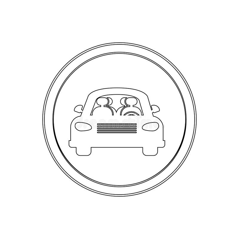 Silhouette Circular Shape with Road Sign of Car Crossing Icon Flat ...