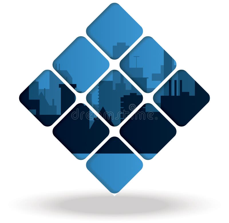 Silhouette of City Inside Group of Nine Squares Stock Vector ...