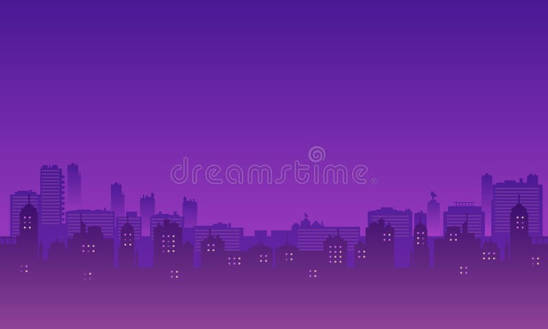 Silhouette of a City with a Purple Sky Gradient Stock Illustration ...