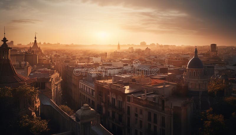 Silhouette of City Skyline, Backlit by Sunset Generated by AI Stock ...