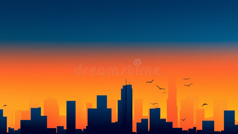 City Skyline Silhouette Against a Vibrant Sunset Gradient Stock ...