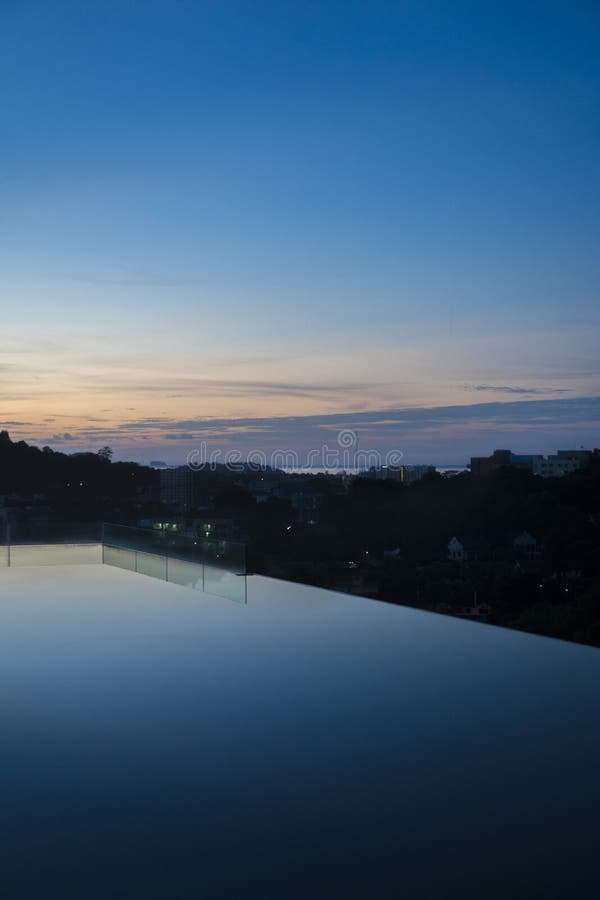 Silhouette City during Sunrise View from Infinity Pool Stock Image ...