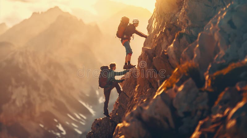 Helping Hand - Hiker Man Getting Help on Hike Happy Overcoming Obstacle ...
