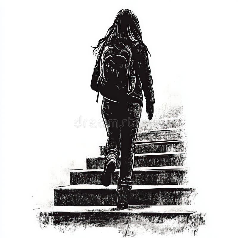 Silhouette Climbing Stairs , Black and White Illustration Isolated on ...