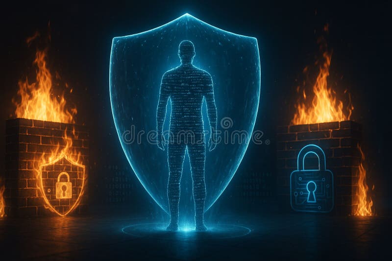 Silhouette of Code within Transparent Data Shield in Cyber Environment ...