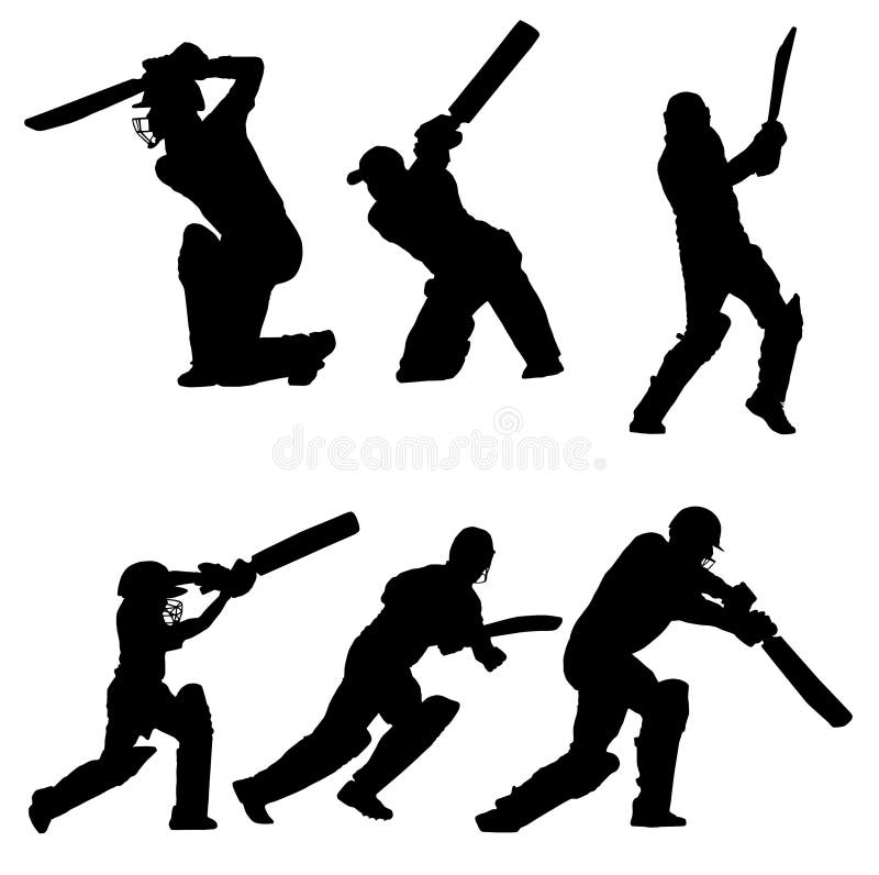 Silhouette Collection of Batting Cricket Player Stock Vector ...