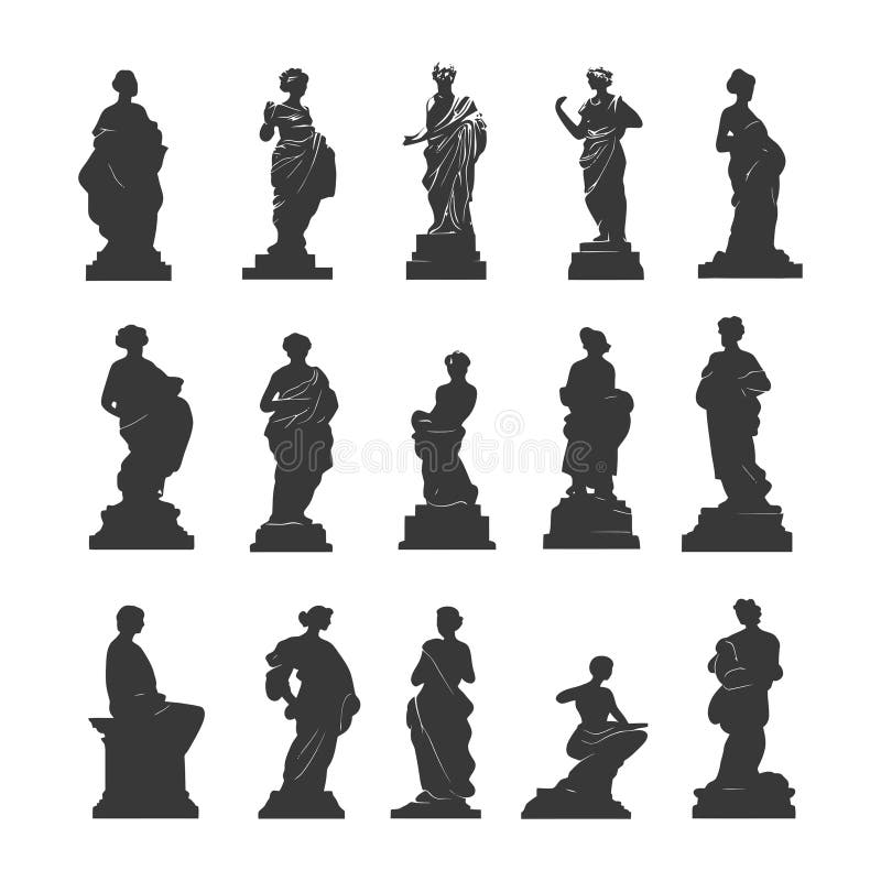 Collection of Classic Greek Statues Silhouettes Stock Vector ...