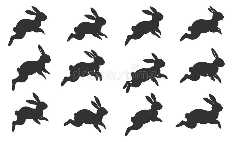 Silhouette Collection of Rabbits in Motion Leaping and Bounding Stock ...