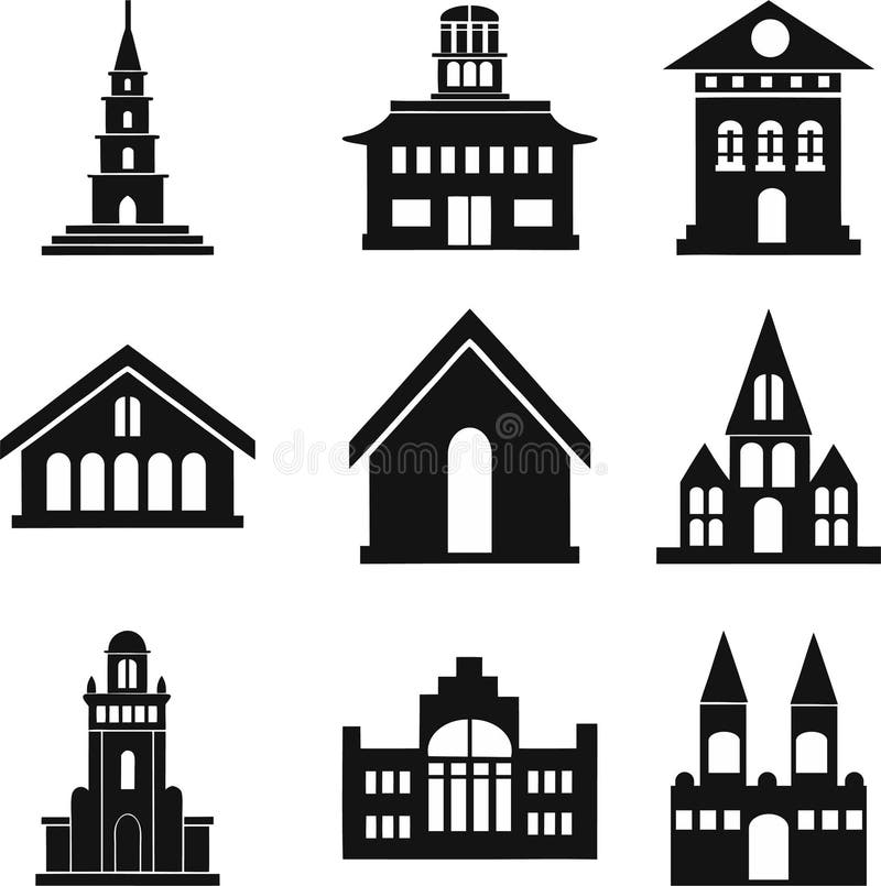 Silhouette Collection of Urban and Heritage Building Designs Stock ...
