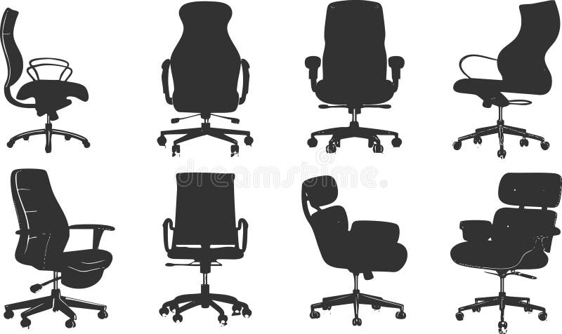 Silhouette Collection of Various Office Chairs on Wheels. Stock Photo ...