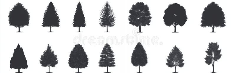 Silhouette Collection Various Tree Types Nature Graphic Design Elements ...