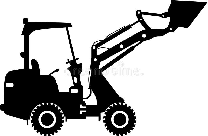Silhouette of Compact Skid Steer Loader with Bucket and Wheels Icon in ...