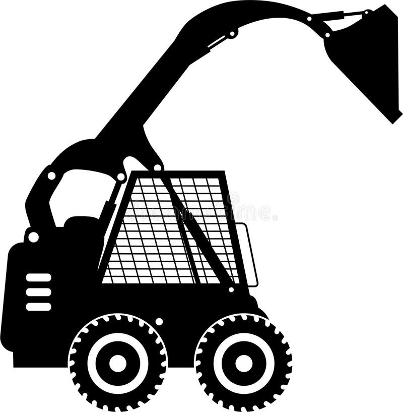 Silhouette of Compact Skid Steer Loader with Bucket and Wheels Icon in ...