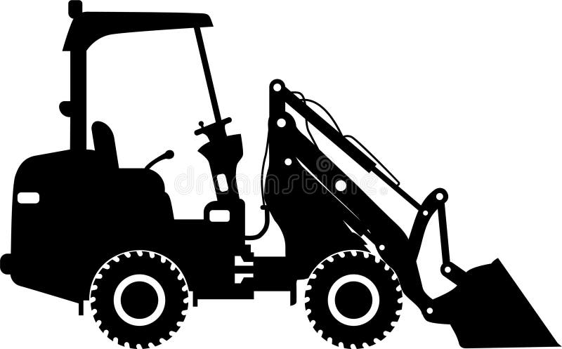 Silhouette of Compact Skid Steer Loader with Bucket and Wheels Icon in ...
