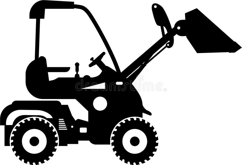 Silhouette of Compact Skid Steer Loader with Bucket and Wheels Icon in ...