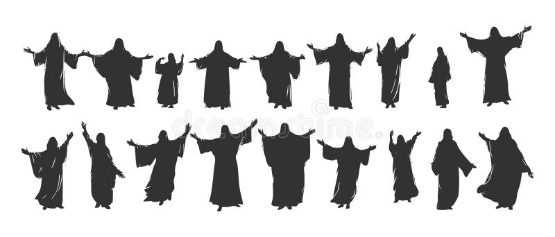 Silhouette Compilation of Hooded Figures in Various Poses with Raised ...
