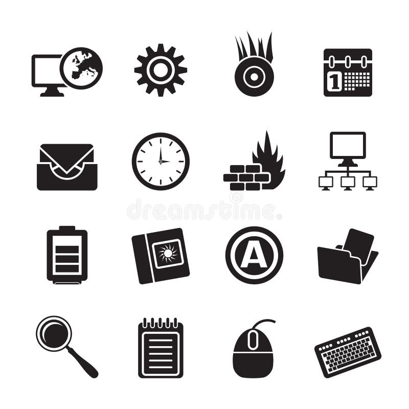 Silhouette Computer and Website Icons Stock Vector - Illustration of ...