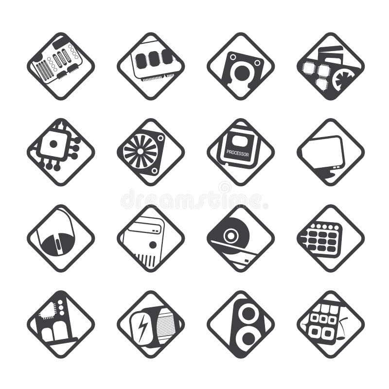 Silhouette Computer Performance and Equipment Icons Stock Vector ...