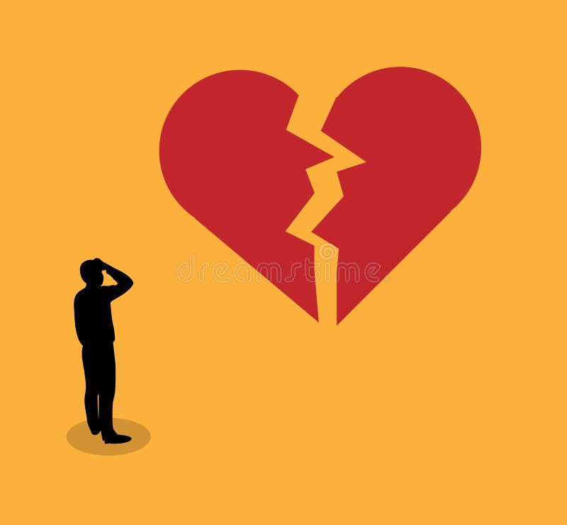 Silhouette of a Confused Man with Broken Heart Stock Vector ...