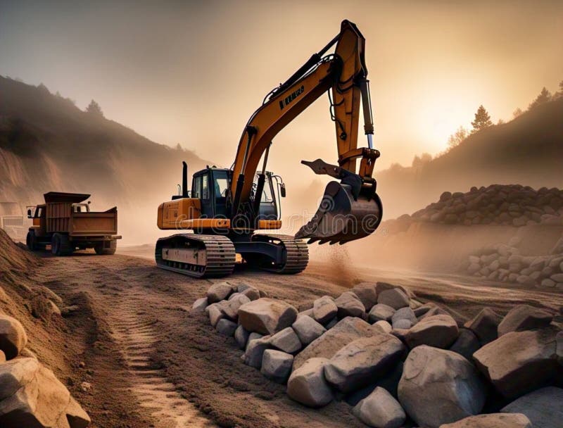 Construction Vehicles, Large Construction Backhoes are on Piles of ...
