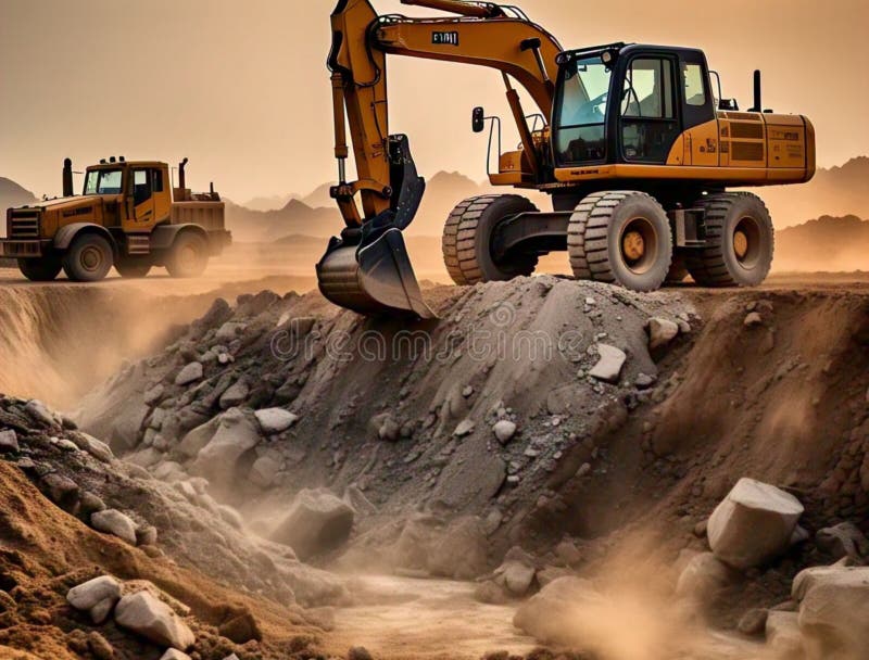 Construction Vehicles, Large Construction Backhoes are on Piles of ...