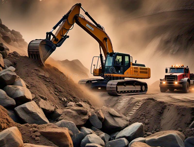 Construction Vehicles, Large Construction Backhoes are on Piles of ...