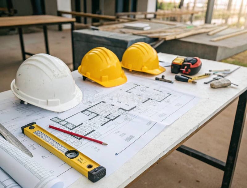 Construction Blueprints, Construction Blueprints with Helmets and Tools ...