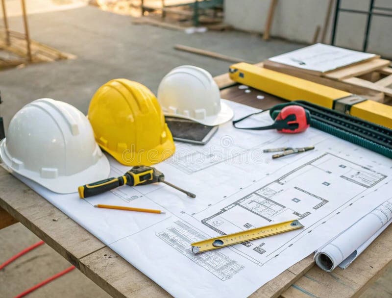 Construction Blueprints, Construction Blueprints with Helmets and Tools ...