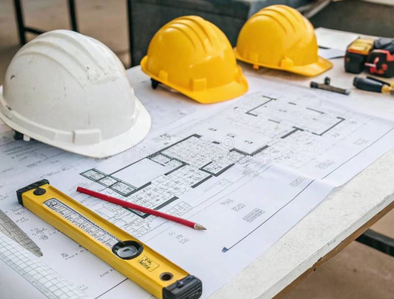 Construction Blueprints, Construction Blueprints with Helmets and Tools ...