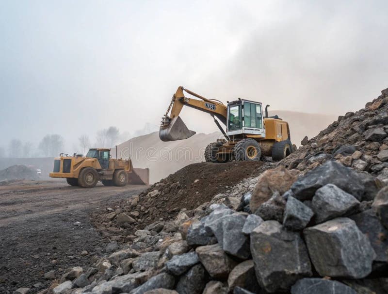 Construction Vehicles, Large Construction Backhoes are on Piles of ...