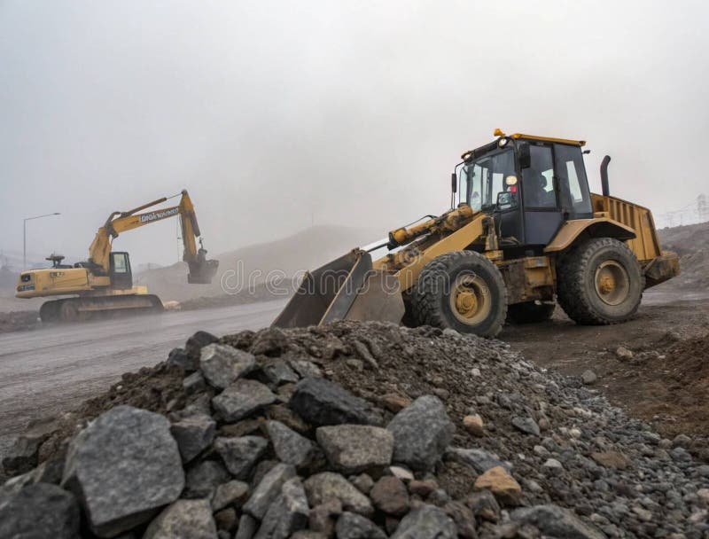 Construction Vehicles, Large Construction Backhoes are on Piles of ...