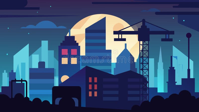 The Silhouette of a Construction Site Against the Bright Lights of a ...