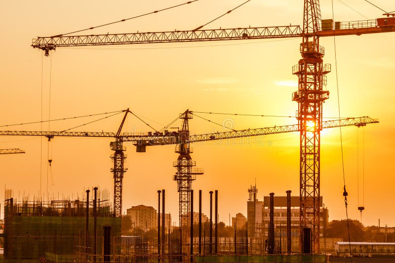 Silhouette of Construction Site Stock Photo - Image of architecture ...