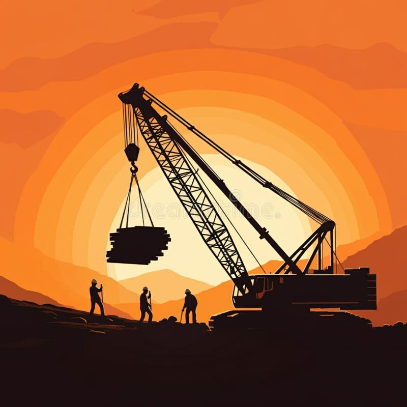 Silhouette of a Construction Site during Sunset. a Large Crane is ...