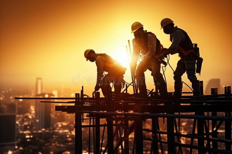Silhouette Construction Work during Sunset Time Industry Construction ...