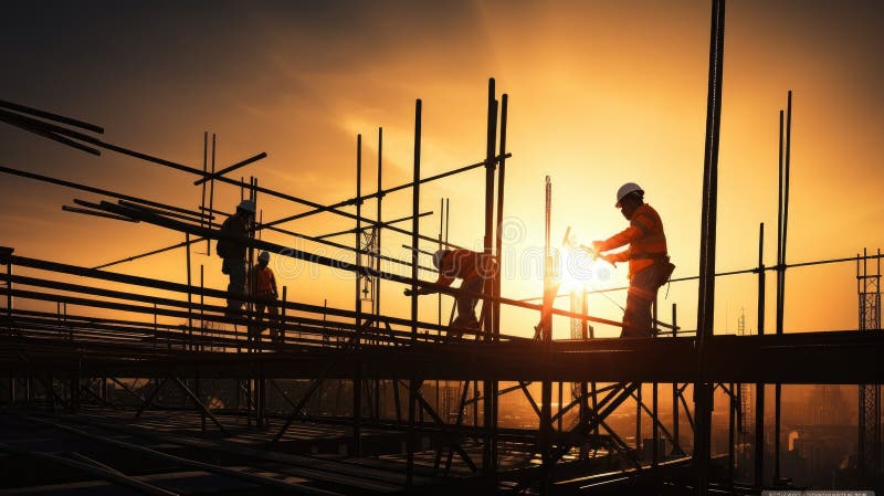 Silhouette Construction Work during Sunset Time Industry Construction ...