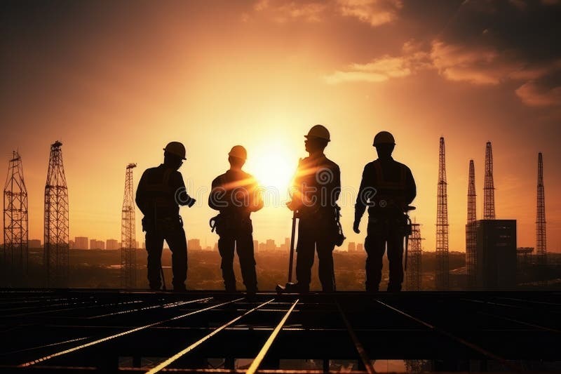 Silhouette Construction Work during Sunset Time Industry Construction ...