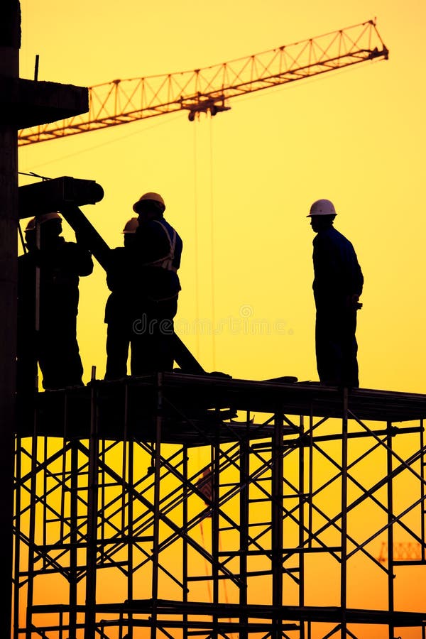 Silhouette of Construction Worker Editorial Photo - Image of ...