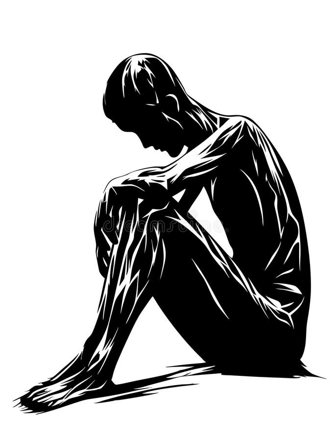 Silhouette of a Contemplative Seated Figure Expressing Introspection ...