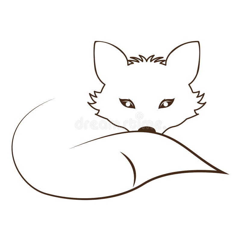 Silhouette Contour Monochrome with Fox Lying Down Stock Illustration ...