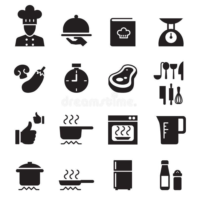 Silhouette Cooking, Restaurant Icon Set Stock Vector - Illustration of ...