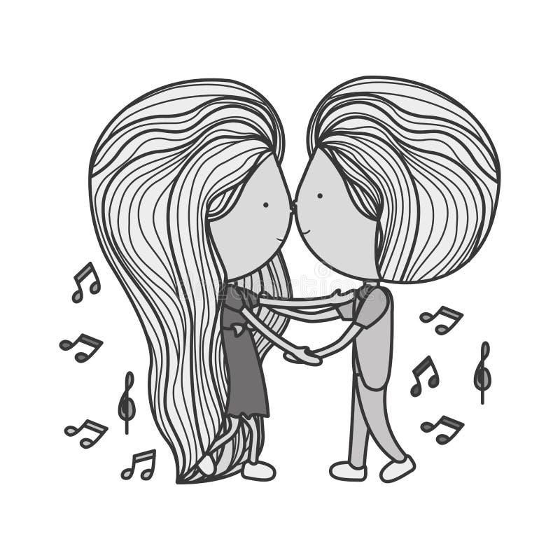 Silhouette Couple Dancing with Musical Notes Around Stock Vector ...