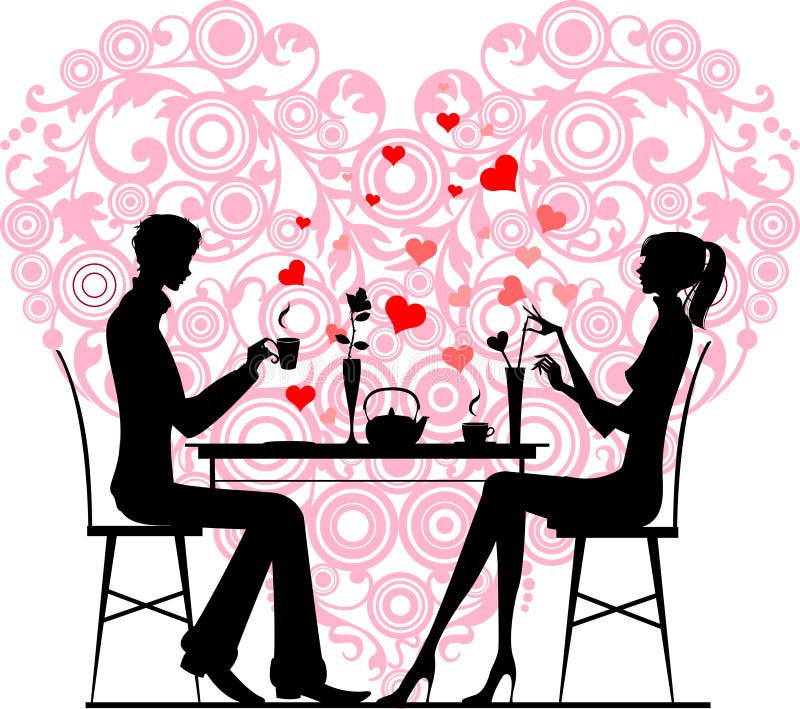 Silhouette of Lovers on a Date in the Cafe Stock Vector - Illustration ...