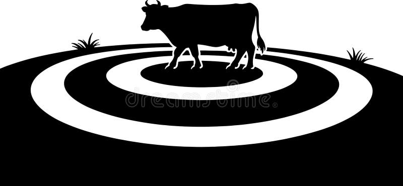 Silhouette of a Cow Standing on a Target with Grass Elements in a ...