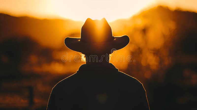 Silhouette of a Cowboy in a Field with Sun Backlight, AI-generated ...